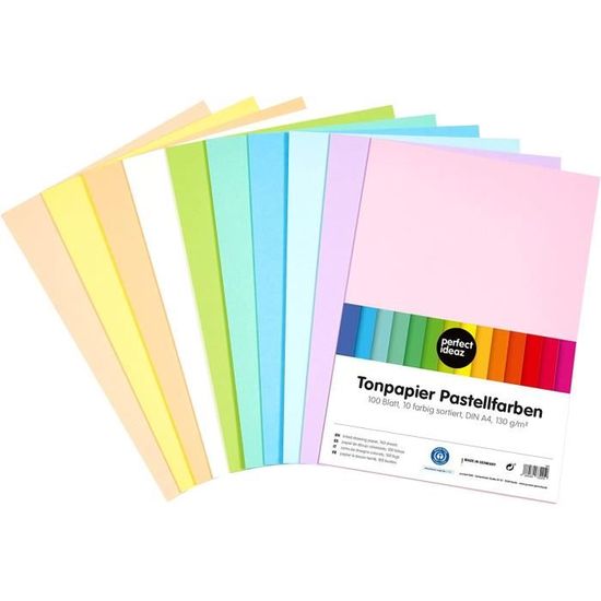 100 feuilles de Cartonette pastel DIN-A4, Papier à dessin, teinté dans ...