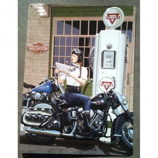 Plaque Harley Davidson Pin Up Et Pompe A Essence Conoco Cdiscount Maison