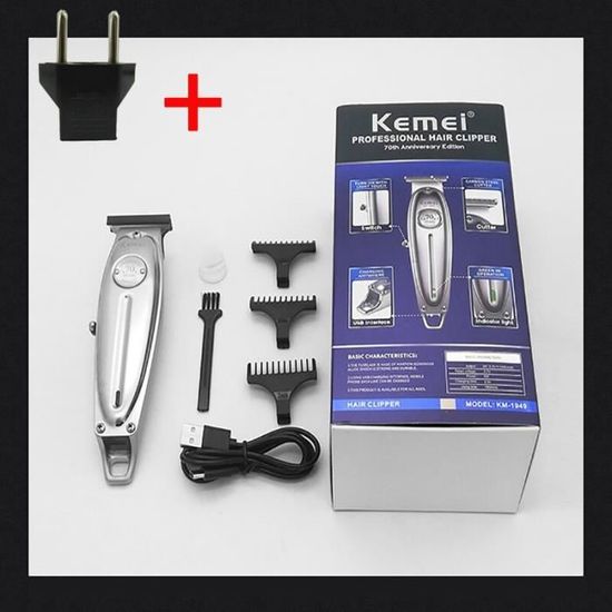 Convertisseur américain Plug Kemei 1949 – tondeuse à cheveux électrique sans fil pour hommes ...