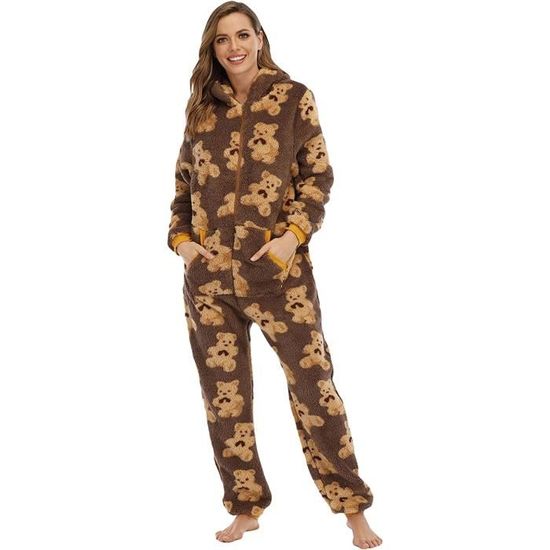 Pyjama à Capuche Manches Longues avec Fermeture éclair - Confort et ...