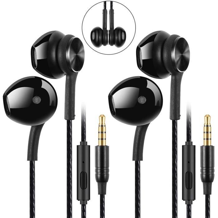 2 Pack Écouteurs Filaire, écouteurs Intra-Auriculaires avec Microphone ...