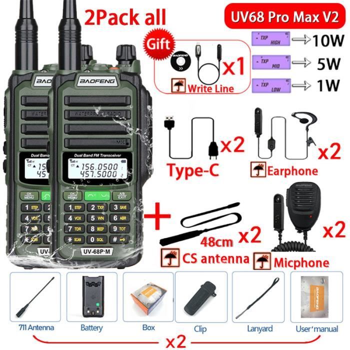 V2 Vert 2Pack tout-Baofeng UV-68 PRO MAX Walperforated Talkie Plus Grande Capacité Haute ...