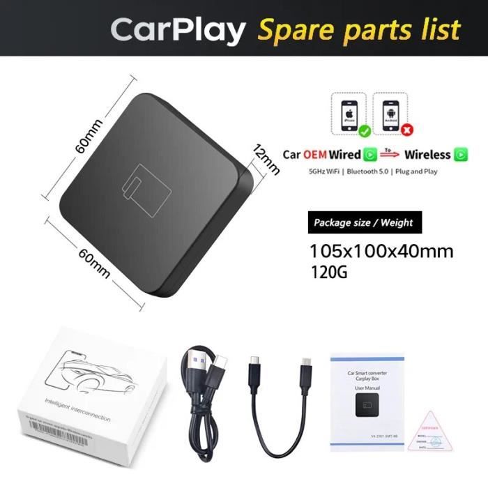 Boîte à pommes - Carplay filaire Bluetooth sans fil, Apple, Android, Nissan, Camry, Mercedes ...