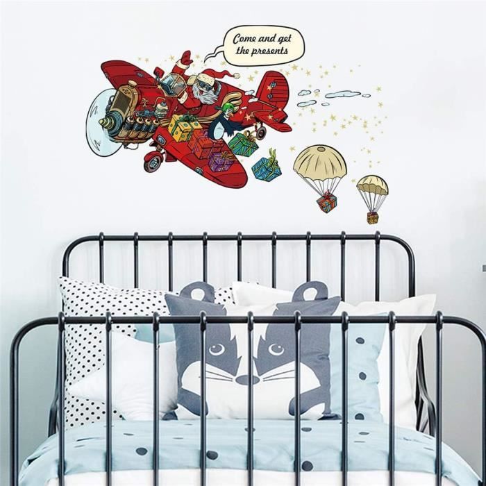 JKJND Stickers Muraux Créatifs Noël Père Noël Avion Stickers Muraux ...