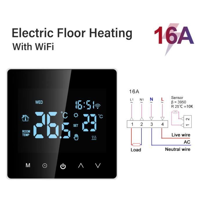 Thermostat Régulateur,Thermostat Wifi intelligent Tuya,chauffage électrique au sol,chaudière à ...