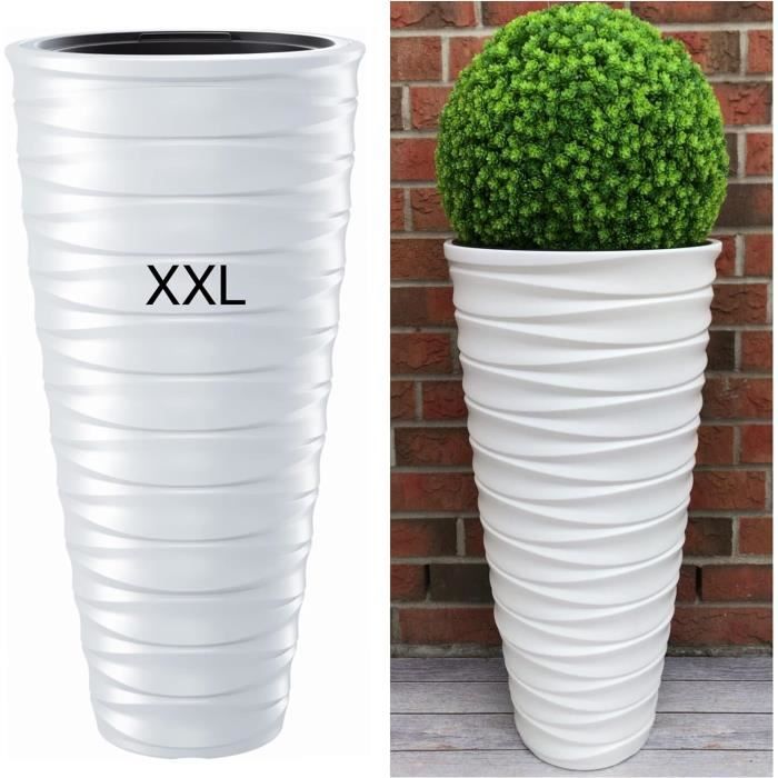 Meltom Pot De Fleurs Avec Insert Rond Effet 3D Vagues En Blanc (D X H) : 38 X 77 Cm – Xxl[u3738 ...