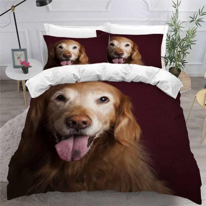 Housse De Couette 220X240 Ado Adulte Parure De Lit Golden Retriever Animal De Compagnie Chien ...