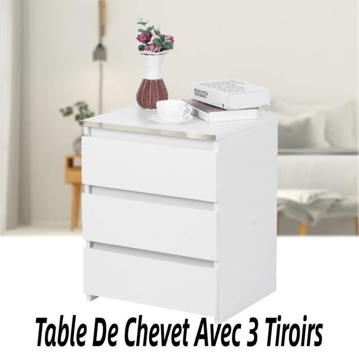 YOS Table De Chevet Moderne Blanche Avec 3 Tiroirs De Rangement Meubles ...