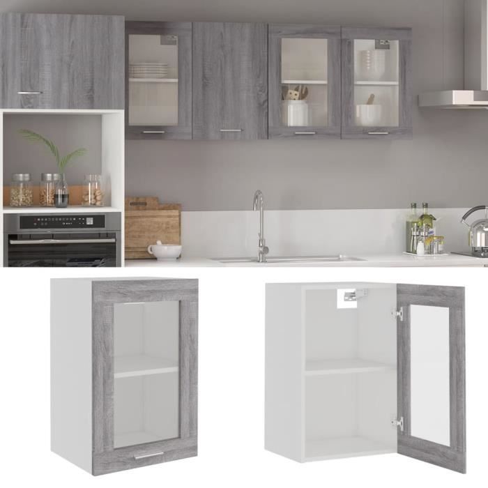 Armoire vitrée suspendue - GOTOTOP - DX6120 - Bois ingénierie - Sonoma ...