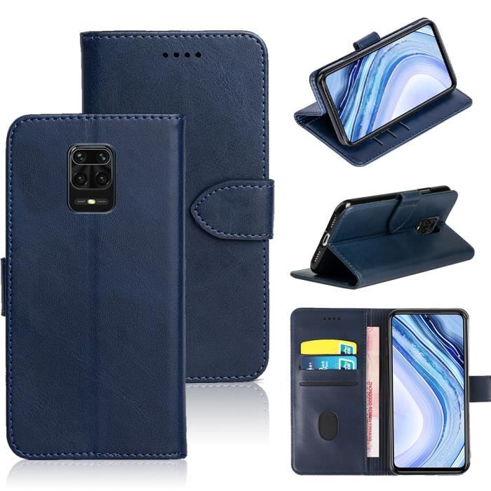 Pour Xiaomi Redmi Note 9S, bleu Housse étui Coque PU Cuir Protecteur ...