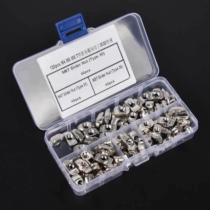SALALIS Écrou en T 120pcs Écrou Coulissant à Rainure en T M4 M5 M6 Matériel Fixation pour ...