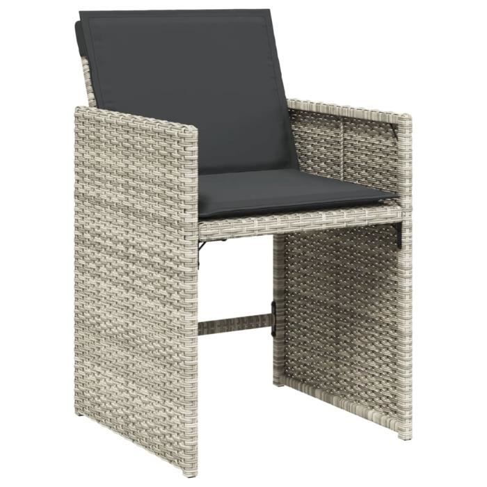 KIT Chaises de jardin avec coussins lot de 4 gris clair poly rotin ...