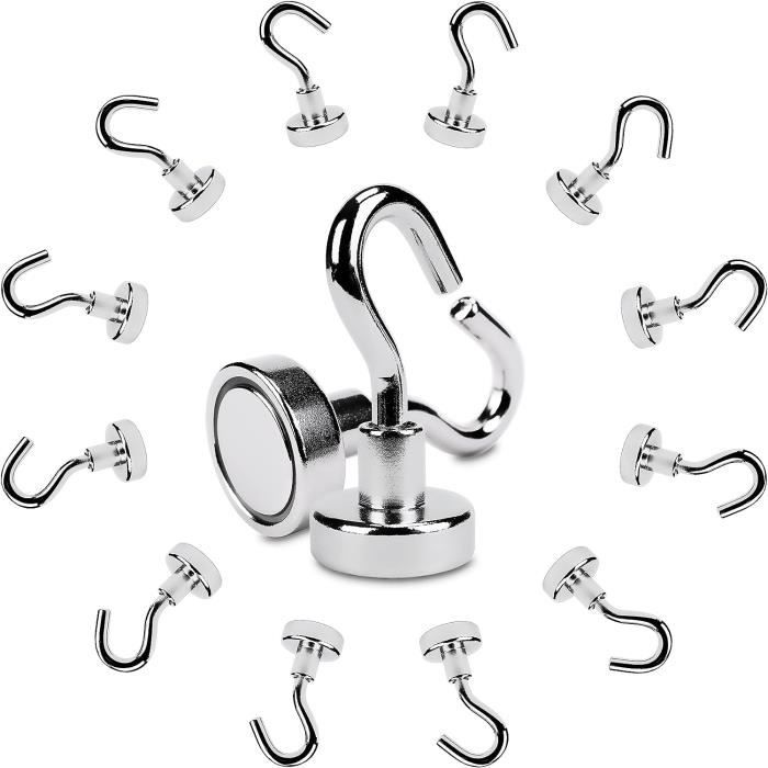 Sensei 12 pièces Aimant néodyme avec crochet Ø16 x H35 mm, crochets ...