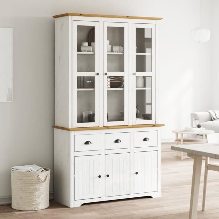 MAD Buffet BODO blanc et marron 115,5x43x200,5cm bois massif de pin ...