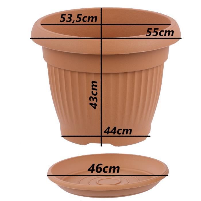 Pot de fleur avec soucoupe plastique marron D 55 cm cache pot classique ...