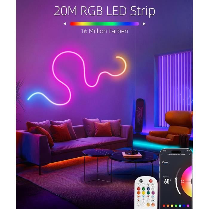 Bande Lumineuse Néon Led Flexible De 20 M Rvb - Étanche - 24 V ...