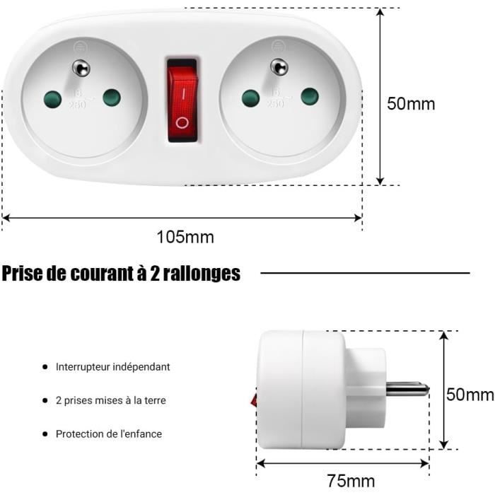 Adapteur Fiche Multiprise Biplite Avec Interrupteur Pour Façade, 2 ...