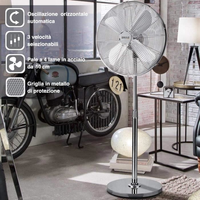 Bakaji Ventilateur à colonne sur pied en acier inoxydable, puissance 60 ...