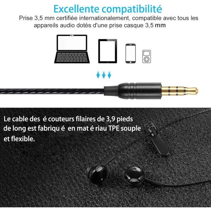 2 Pack Écouteurs Filaire, écouteurs Intra-Auriculaires avec Microphone ...