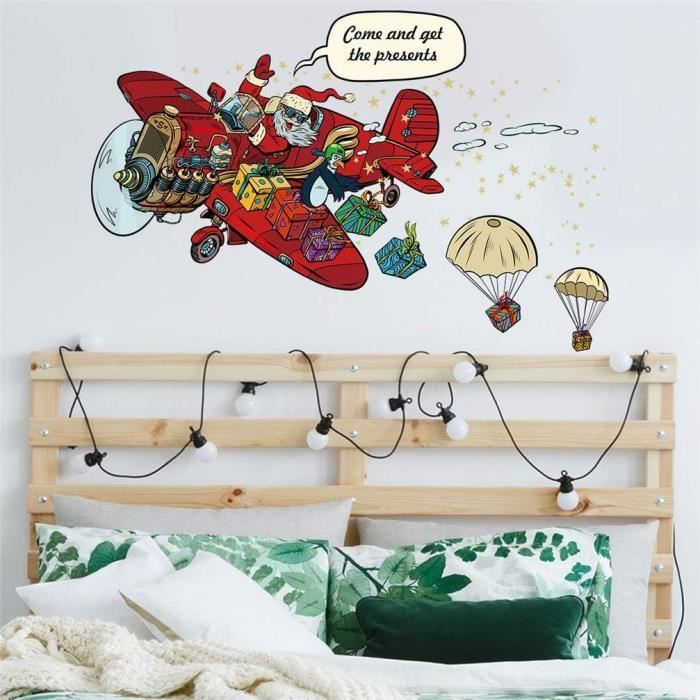 JKJND Stickers Muraux Créatifs Noël Père Noël Avion Stickers Muraux ...