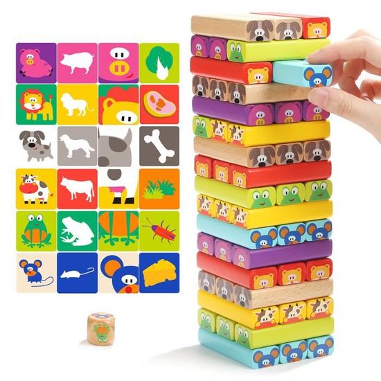 Jouet Tour de Blocs Empilables en Bois - MARSEE - 4 ans et plus - 51 pièces - 4 jeux en 1 ...