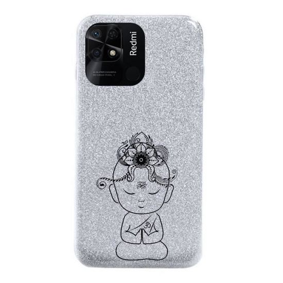 Coque Redmi 10C paillettes argent bouddha kawaii noir - Cdiscount ...