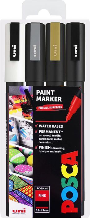 Paint Marker Art Pen 0.9-1.3mm - Noir, Blanc, Or, Argent - Lot de 4 ...