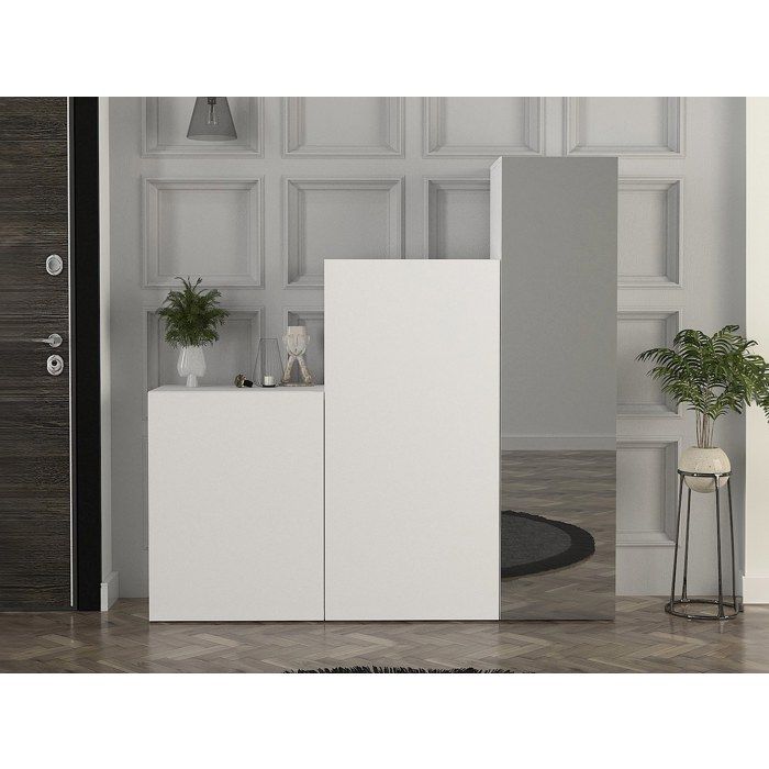 Vestiaire modulable 3 portes - Avec miroir - L180 cm - Blanc - TELEZA ...