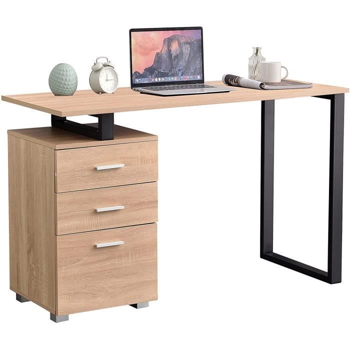 Bureau Design Stockton avec Plateau en Bois - Marron - 3 tiroirs - Bois ...