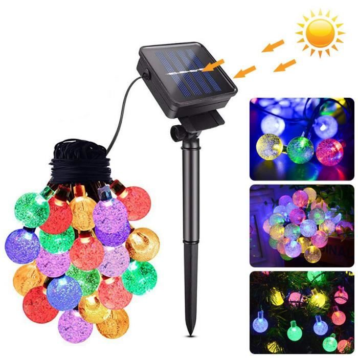 Juce® Guirlande Lumineuse Solaire 6.5M 30 LEDs Boules Cristal 8 Modes ...