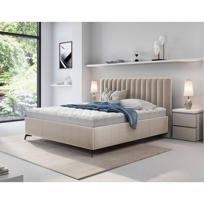 Mendoza - lit coffre - 140x200 - sommier inclus - en velours - Beige ...