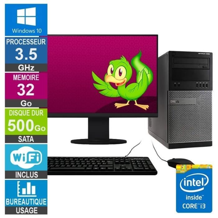 PC Dell 9020 MT i3-4330 3.50GHz 32Go/500Go Wifi W10 + Ecran 19 ...