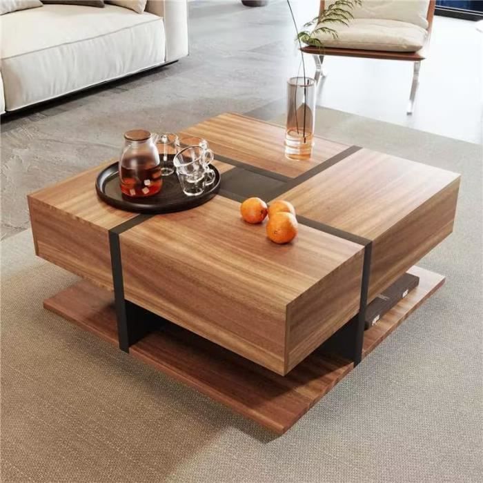 Table basse - Design - Carrée - Haute brillance - 4 tiroirs ...