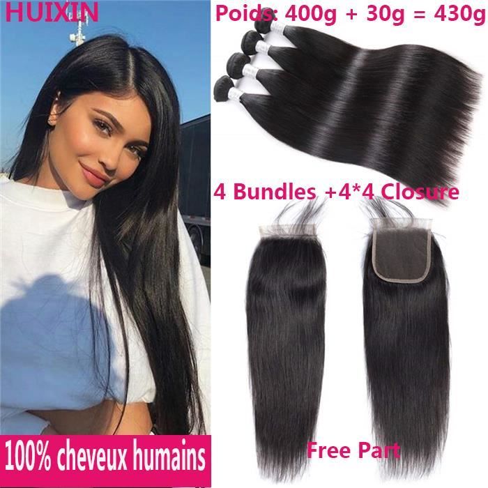 4 tissage bresilien avec closure LISSE 100g/p cheveux naturels virgin ...
