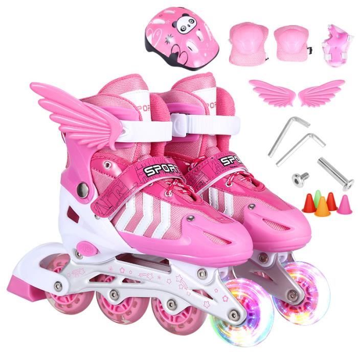 Roller Inline - LEOCLOTHO - Rollers enfants Réglables - Rose - Maille ...