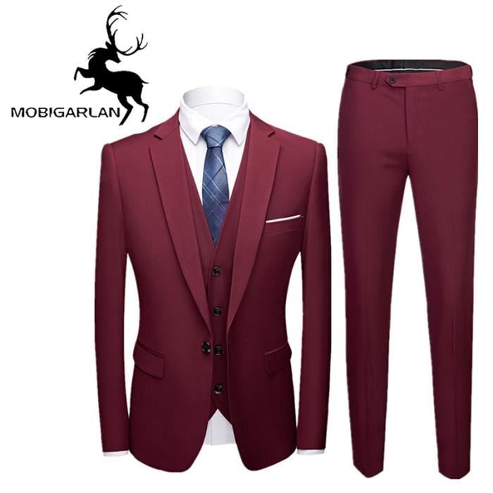 Homme Costume Uni Trois Pièces Coupe Slim Cintrée Mariage Soirée Party ...