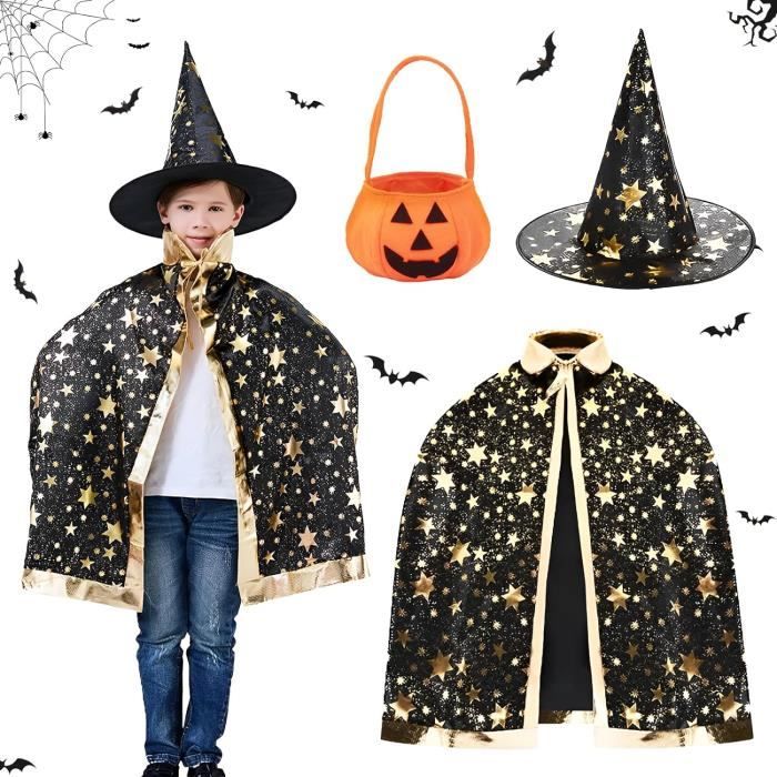 Costume Halloween Enfant, Cape De Sorcier Avec Chapeau Et Citrouille ...