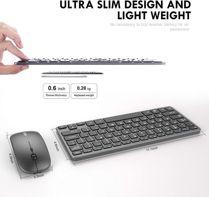 Kit clavier et souris sans fil rechargeable, souris sans fil 2,4 G ...