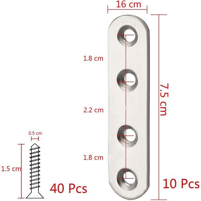 Fixation Droits Plats Plaques, 10 pièces de Acier Inoxydable Plaque ...