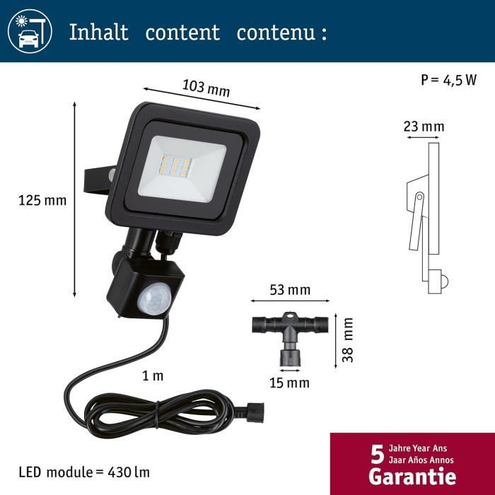 94586 Park + Light Luminaire D'Extérieur Led Projecteur Bimea Détecteur ...