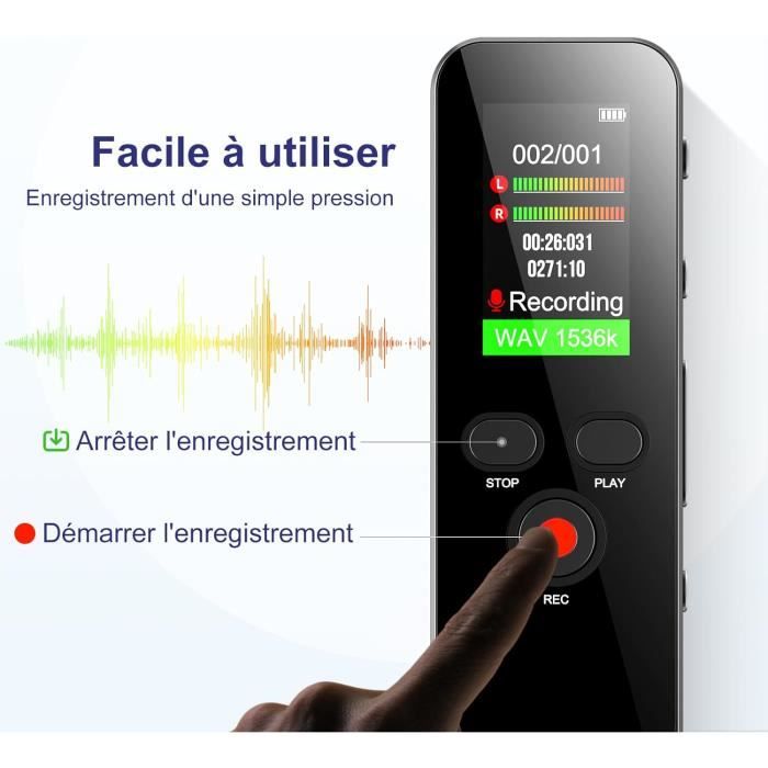 64Go Enregistreur Vocal Numérique, Dictaphone de Lecture MP3, USB C Rechargeable Enregistreur ...