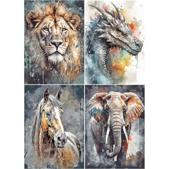 Lot De 4 Diamond Painting Animaux Colorés 30X40Cm Diamond Painting ...