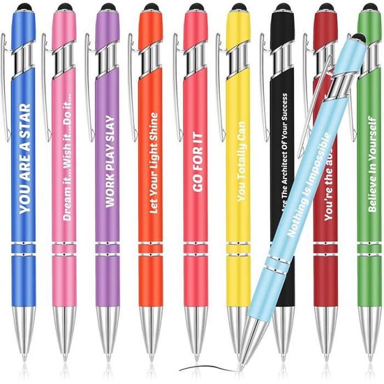 10 Pièces Stylos à Bille Colorés Stylos avec Citations Inspirantes ...