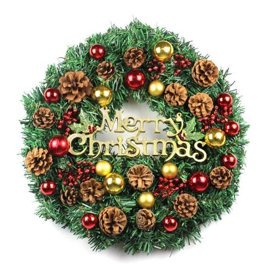 Couronne de Noël Artificielle de 50 cm pour Porte d'entrée, avec Pommes de pin et Guirlande ...