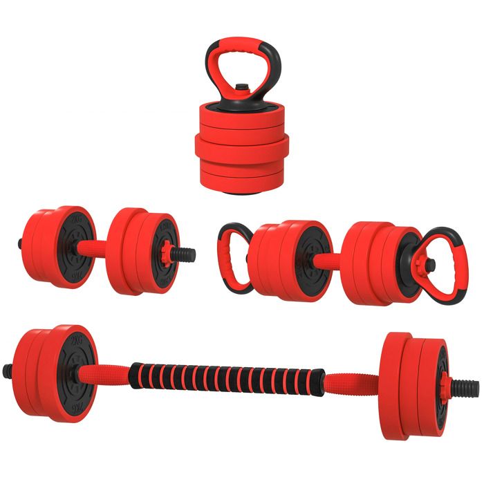 Kit Haltères 4-en-1 20kg, Convertible en Kettlebell, Barres et Poignées ...