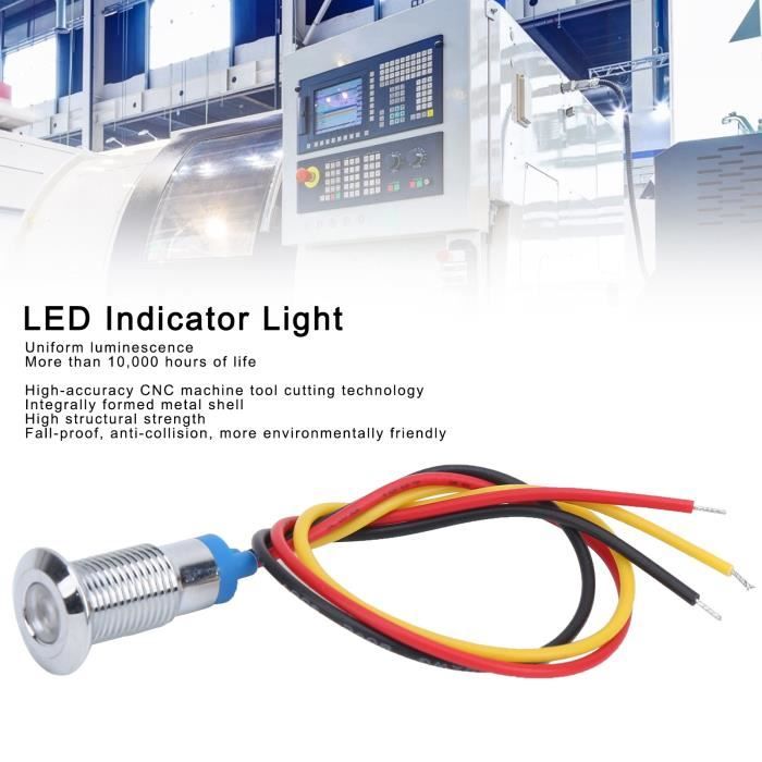 Témoin lumineux à DEL, 8 mm, tête plate, métal précâblé, cathode ...