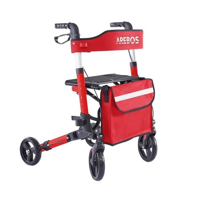 AREBOS Déambulateur Rouge 4 Roues | Déambulateur Pliable/Rollator ...