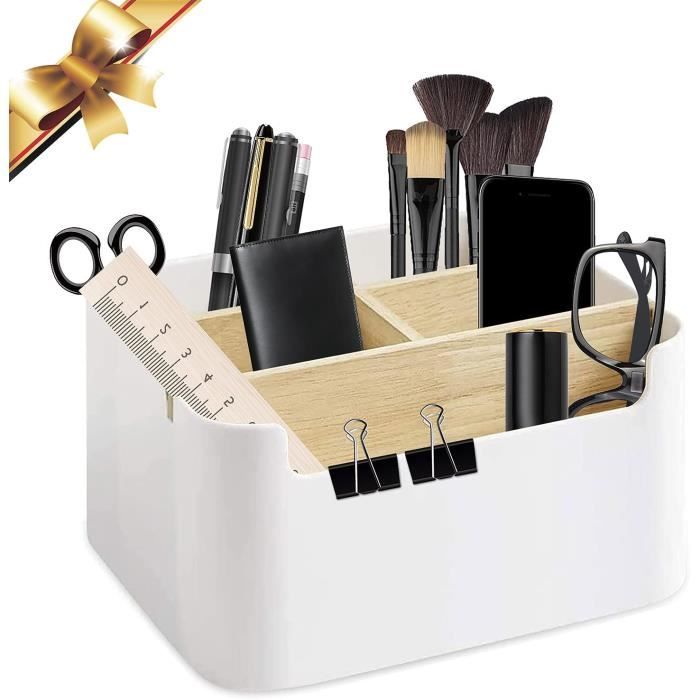 Boîte de Rangement de Bureau, 5 Compartiments Bois en Caoutchouc Boîte ...