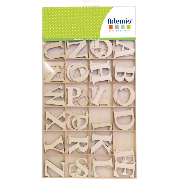 Alphabet en bois - ARTEMIO - 130 pièces - Lettres majuscules - 6 cm ...