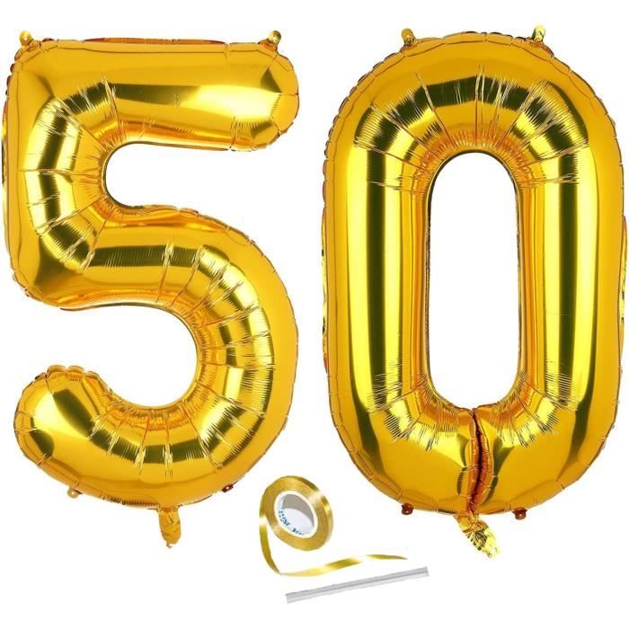 2 Ballon Anniversaire Numero 50 Doré, 50 Ans Géant Decoration ...